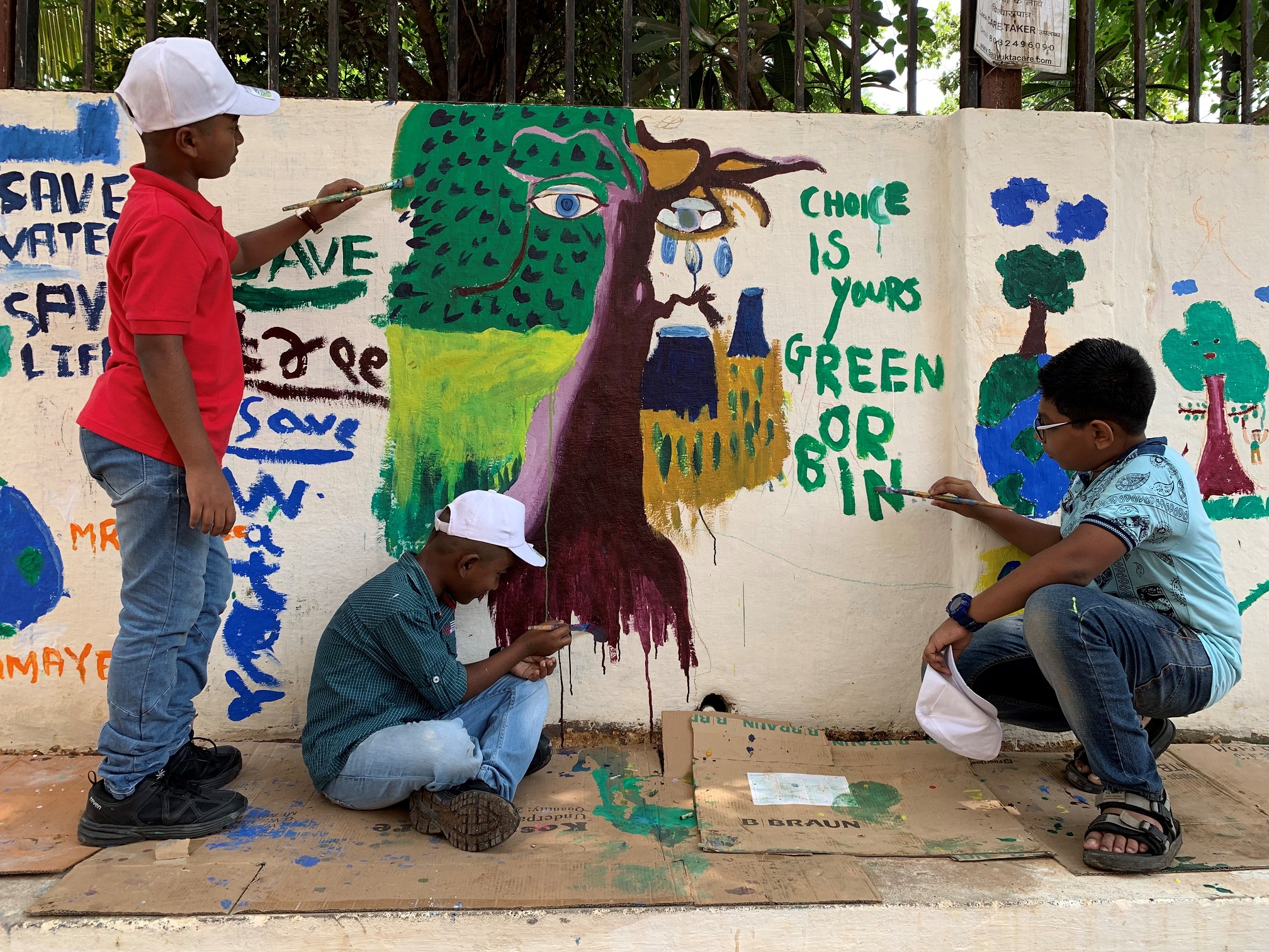 Children paint ‘Save Environment’ messages in an initiative by Hinduja ...